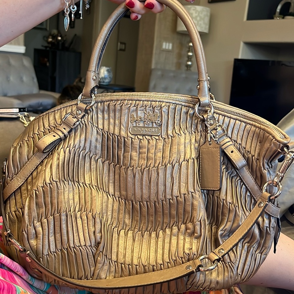 Coach Madison Sophia Bag Gathered, Leather Bronze Sat… - Gem